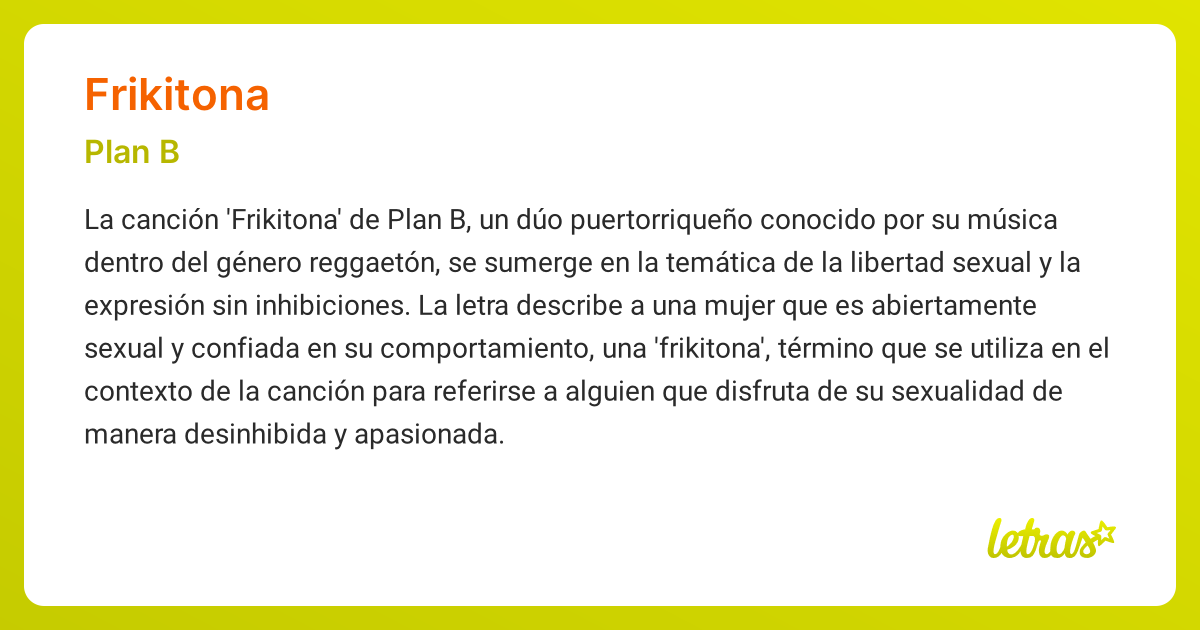 Significado de la canción FRIKITONA (Plan B) - LETRAS.COM
