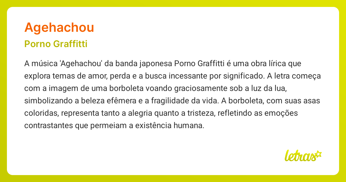 Significado da música AGEHACHOU (Porno Graffitti) - LETRAS.MUS.BR
