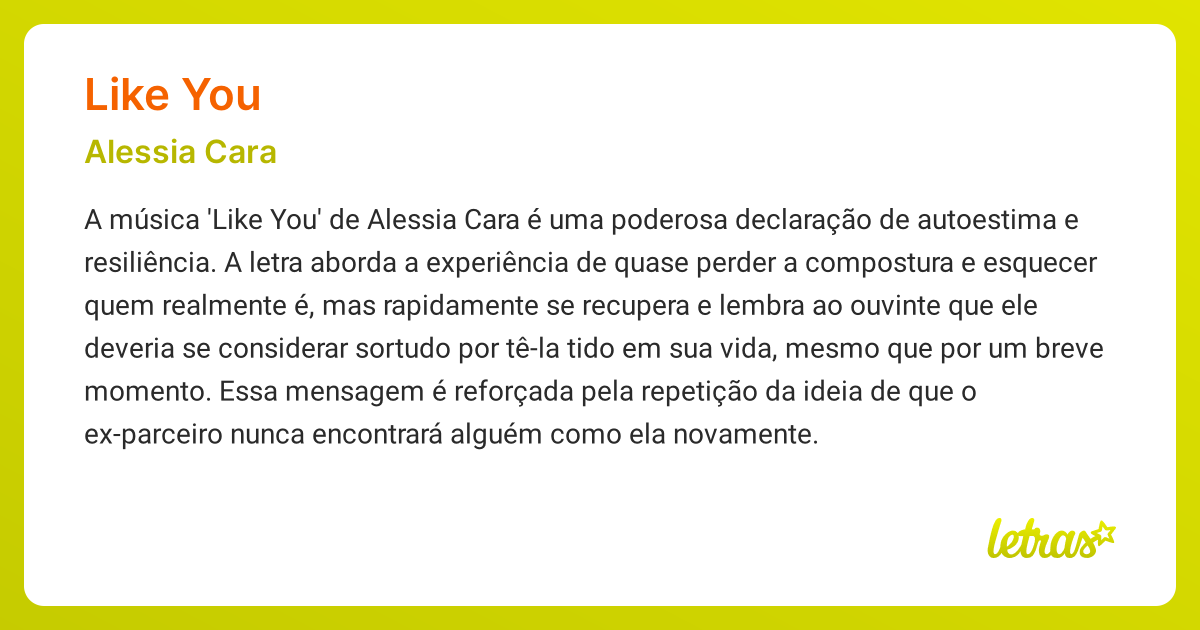Significado da música LIKE YOU (Alessia Cara) - LETRAS.MUS.BR