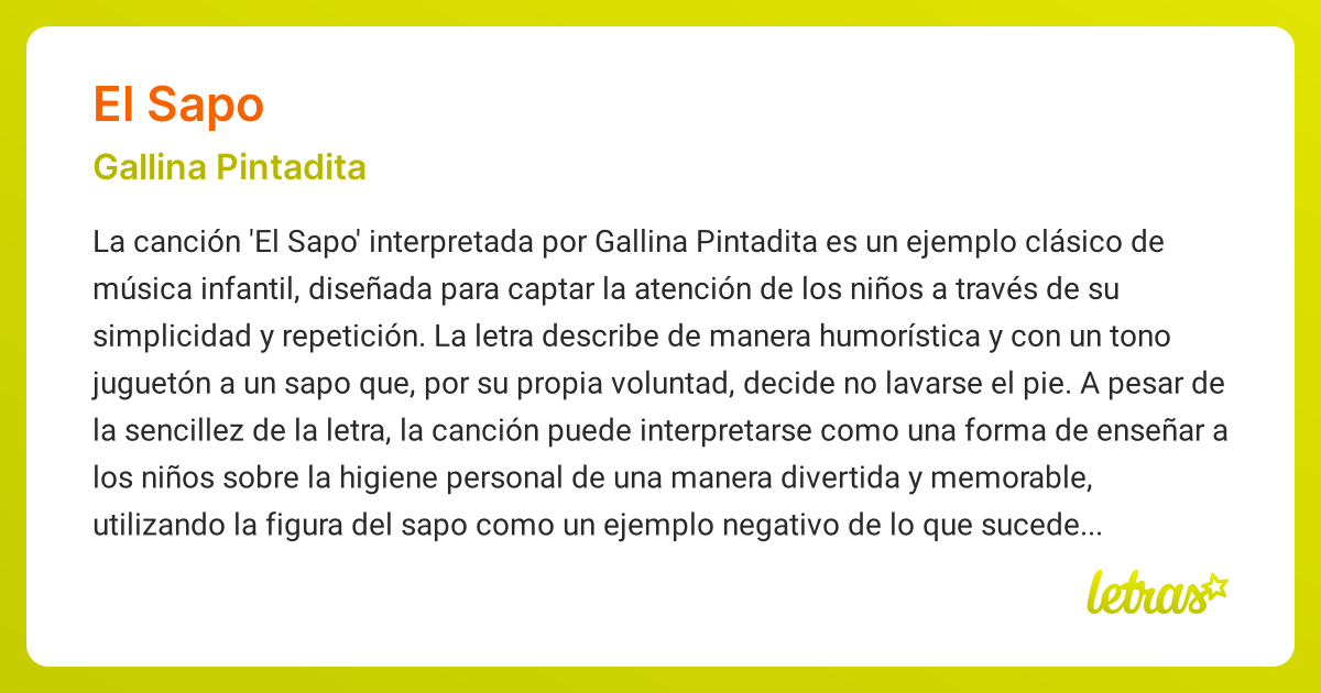 Significado de la canción EL SAPO (Gallina Pintadita) - LETRAS.COM
