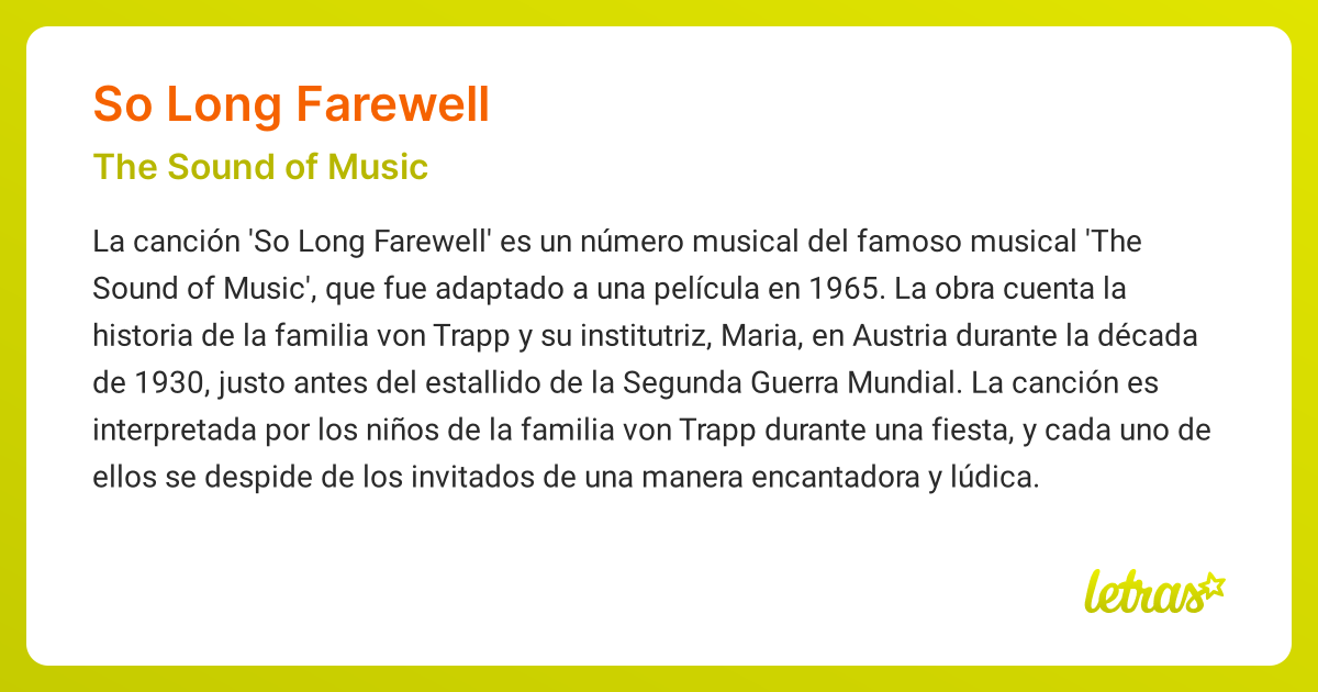 Significado de la canción SO LONG FAREWELL (The Sound of Music ...