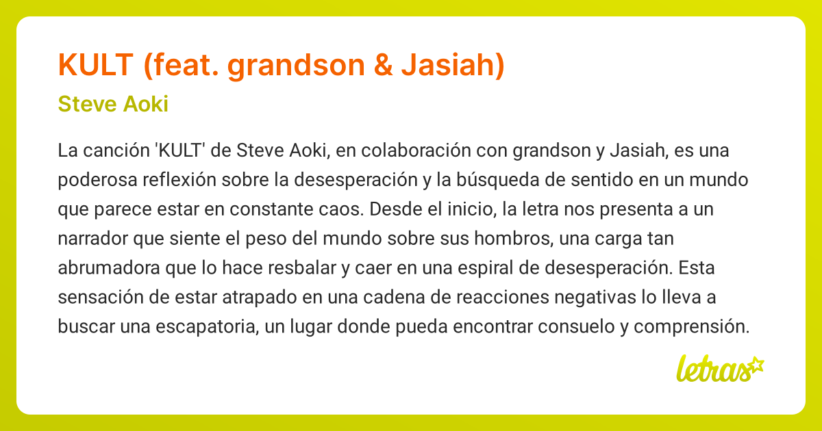 Significado de la canción KULT (FEAT. GRANDSON & JASIAH) (Steve Aoki ...
