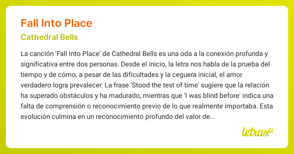 Significado de la canción FALL INTO PLACE (Cathedral Bells) - LETRAS.COM