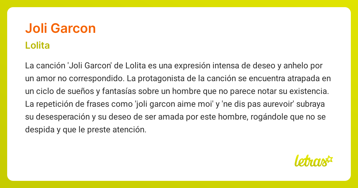 Significado de la canción JOLI GARCON (Lolita) - LETRAS.COM