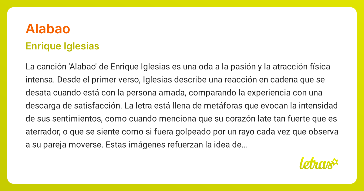 Significado de la canción ALABAO (Enrique Iglesias) - LETRAS.COM