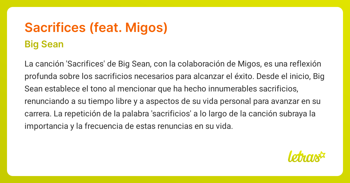 Significado de la canción SACRIFICES (FEAT. MIGOS) (Big Sean) - LETRAS.COM