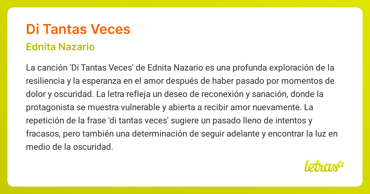 Significado de la canción DI TANTAS VECES (Ednita Nazario) - LETRAS.COM