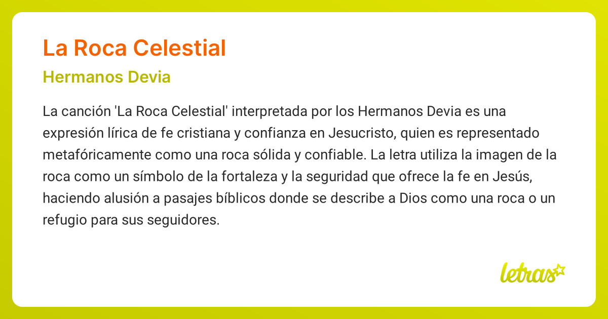 Significado de la canción LA ROCA CELESTIAL (Hermanos Devia) - LETRAS.COM