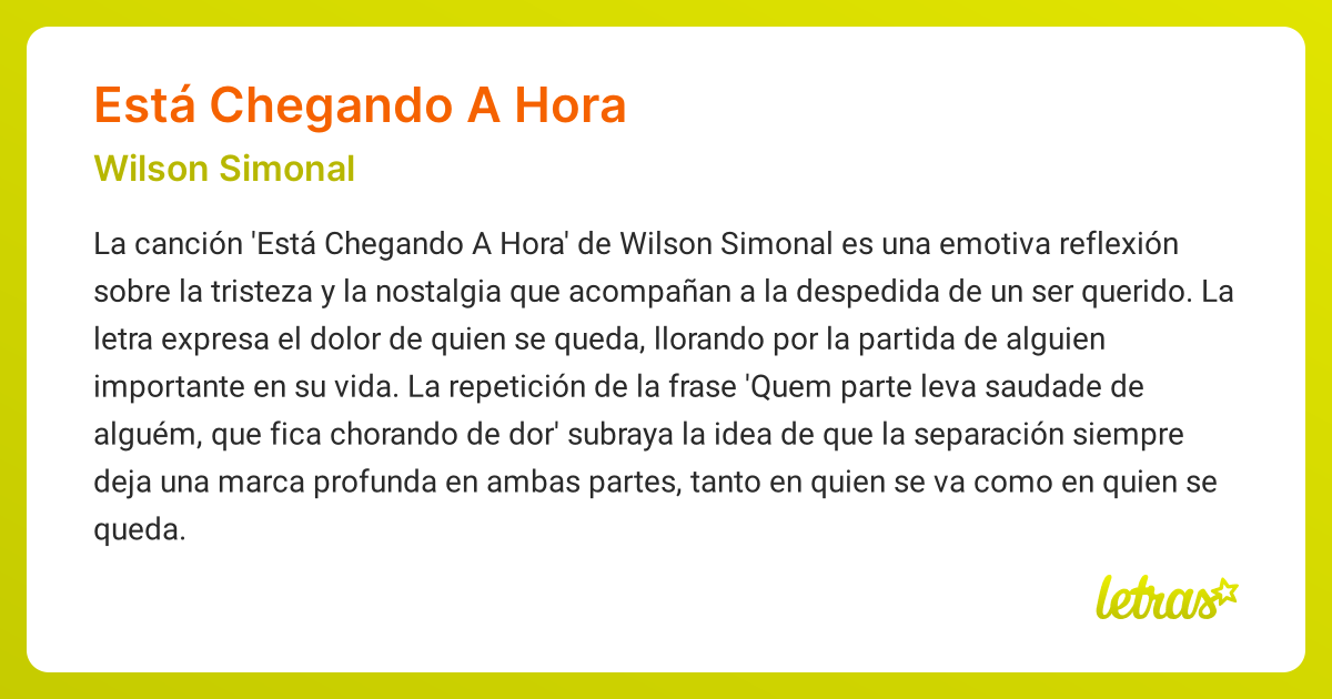 Significado de la canción ESTÁ CHEGANDO A HORA (Wilson Simonal ...