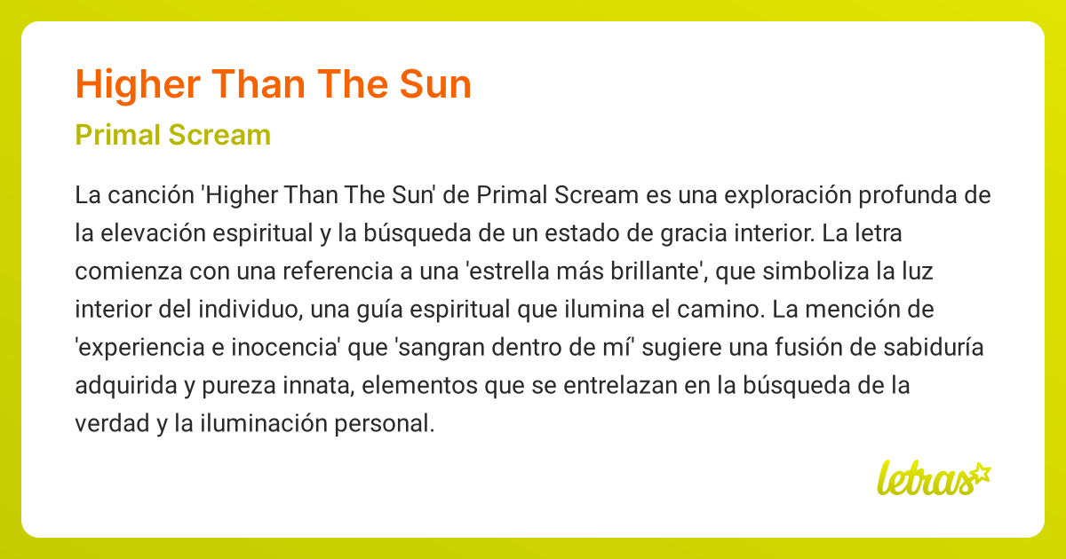 Significado de la canción HIGHER THAN THE SUN (Primal Scream) - LETRAS.COM