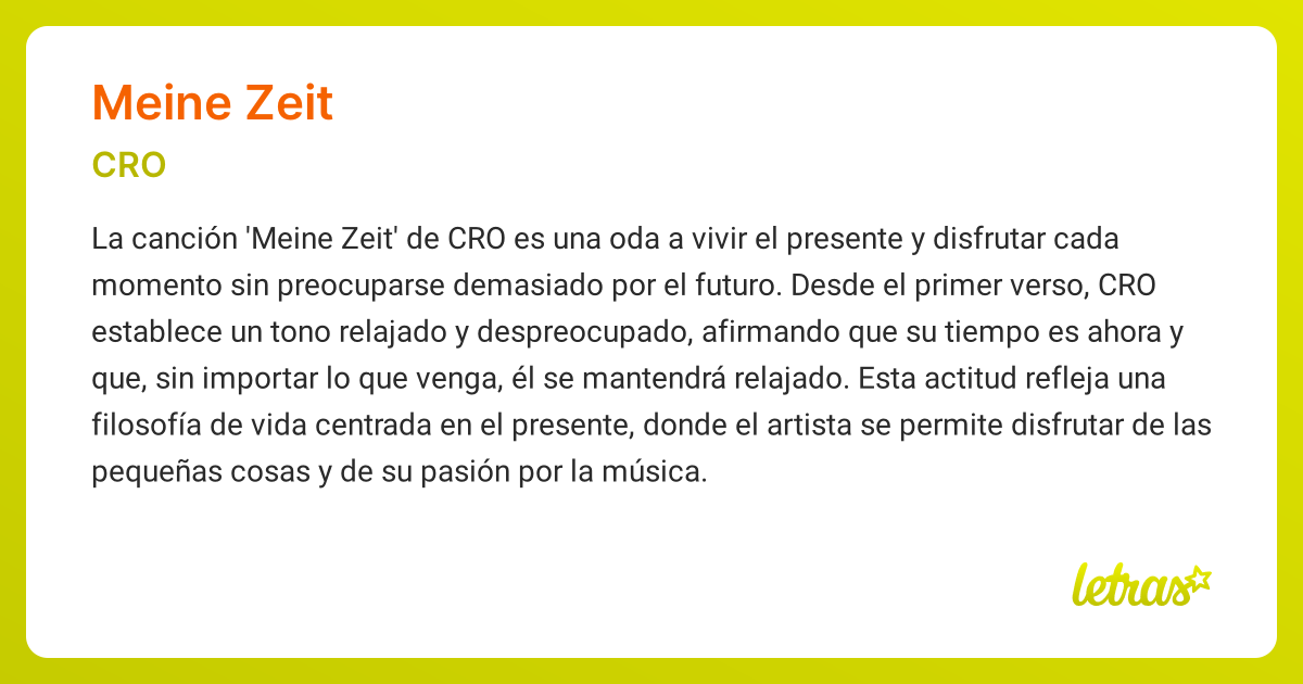 Significado de la canción MEINE ZEIT (CRO) - LETRAS.COM