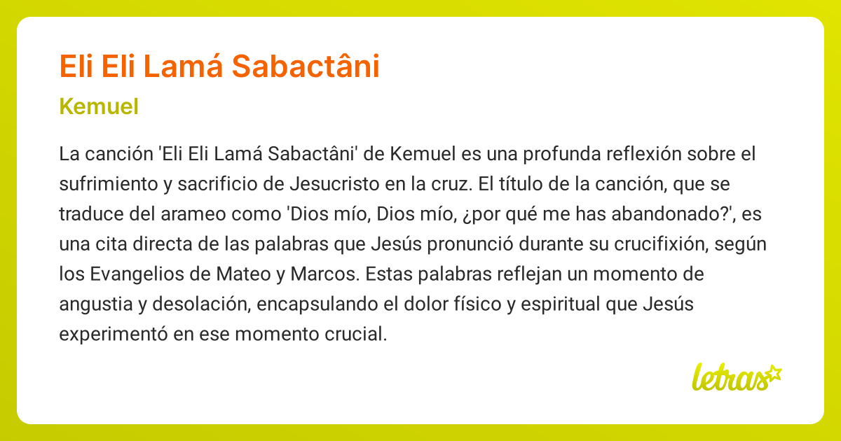 Significado de la canción ELI ELI LAMÁ SABACTÂNI (Kemuel) - LETRAS.COM