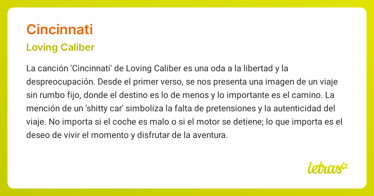 Significado de la canción CINCINNATI (Loving Caliber) - LETRAS.COM