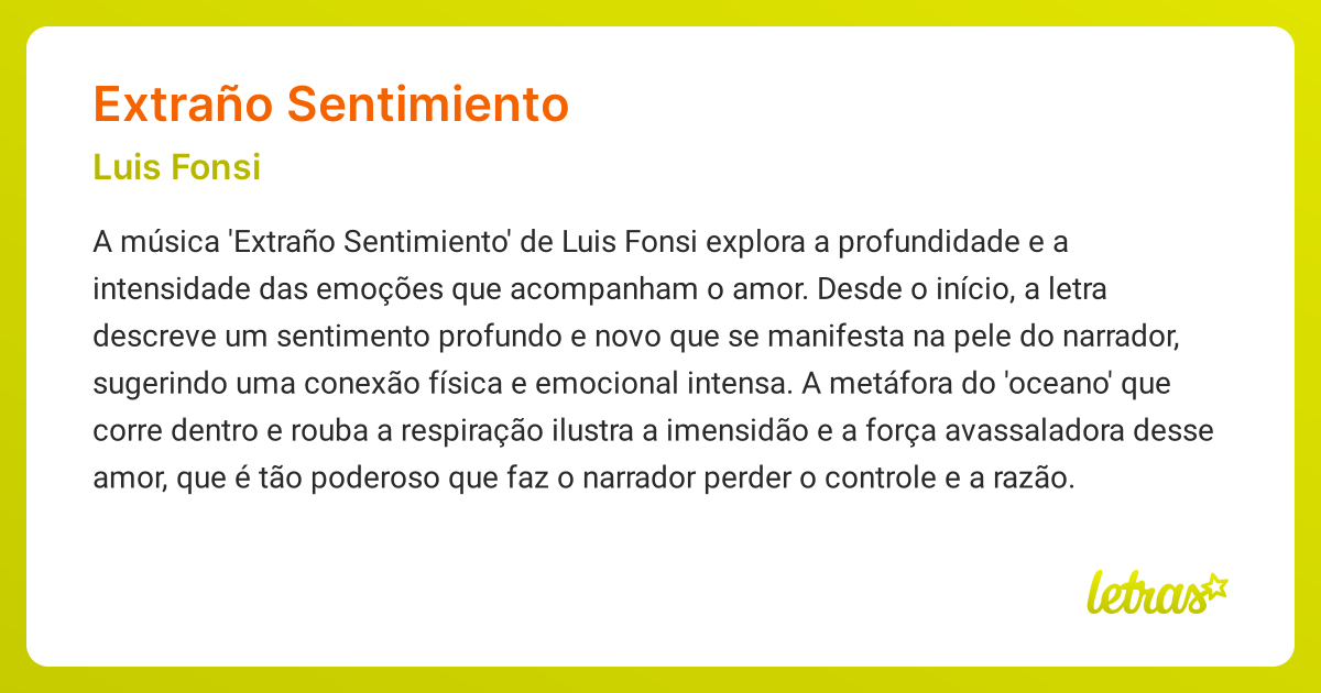 Significado da música EXTRAÑO SENTIMIENTO (Luis Fonsi) - LETRAS.MUS.BR