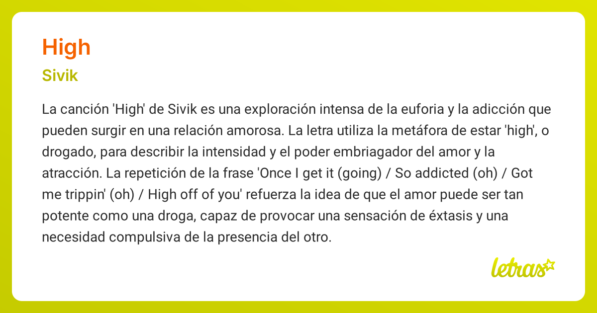Significado de la canción HIGH (Sivik) - LETRAS.COM