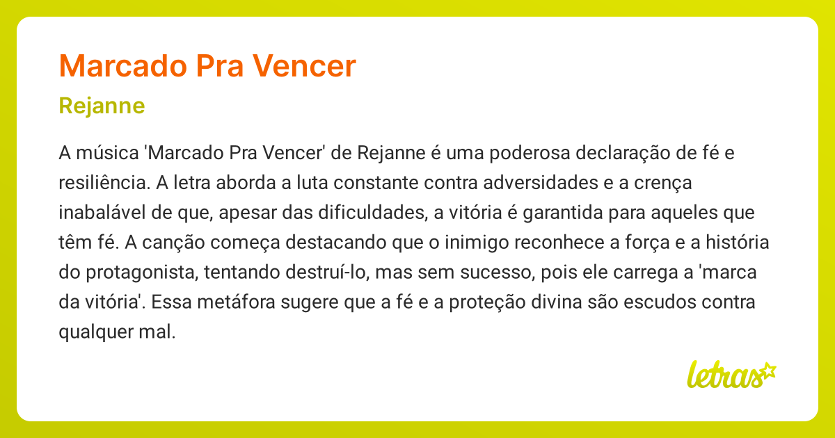 Significado da música MARCADO PRA VENCER (Rejanne) - LETRAS.MUS.BR
