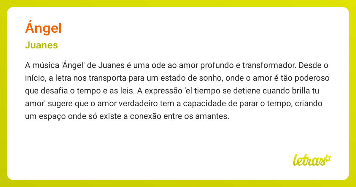 Significado da música ÁNGEL (Juanes) - LETRAS.MUS.BR