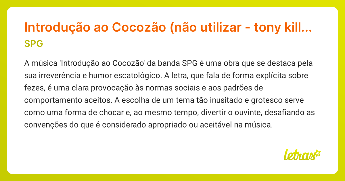 Significado da música Introdução ao Cocozão (não utilizar - tony kill ...