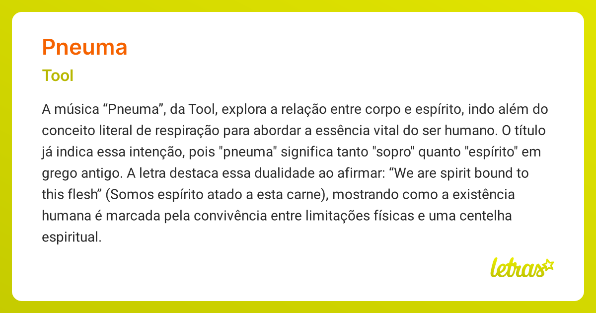 Significado da música PNEUMA (Tool) - LETRAS.MUS.BR