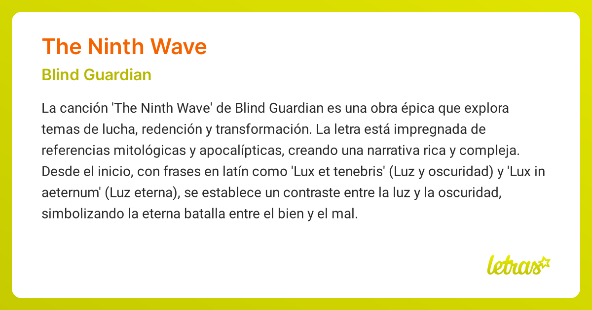 Significado de la canción THE NINTH WAVE (Blind Guardian) - LETRAS.COM