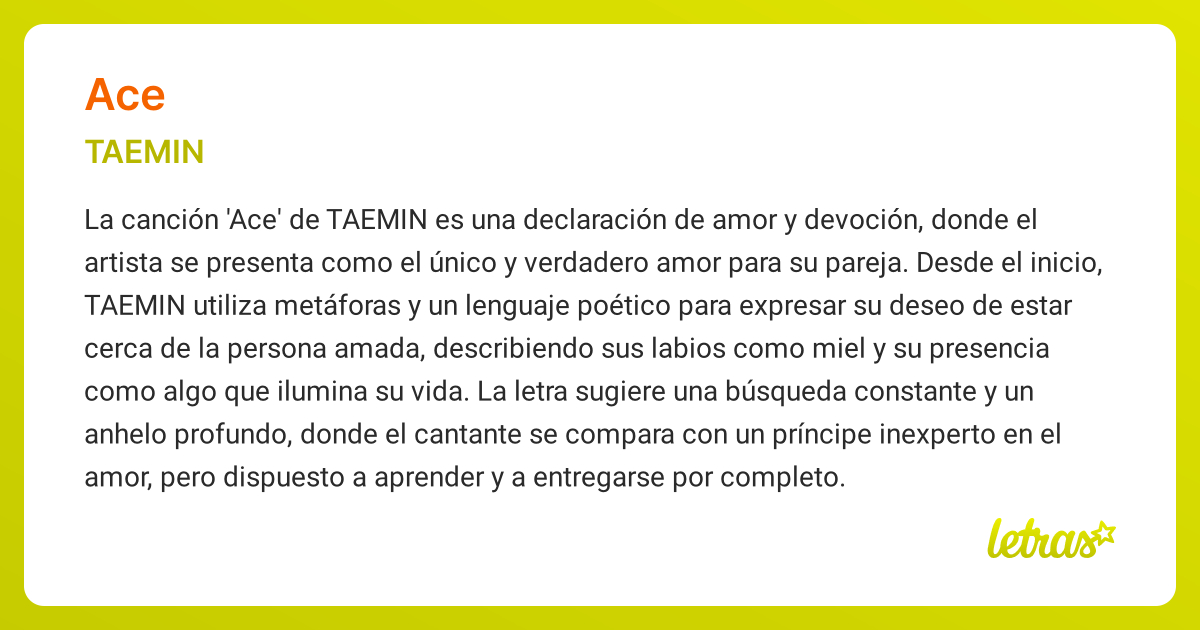 Significado de la canción ACE (TAEMIN) - LETRAS.COM