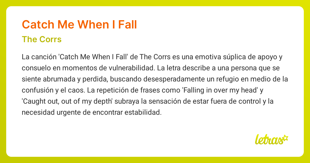 Significado de la canción CATCH ME WHEN I FALL (The Corrs) - LETRAS.COM