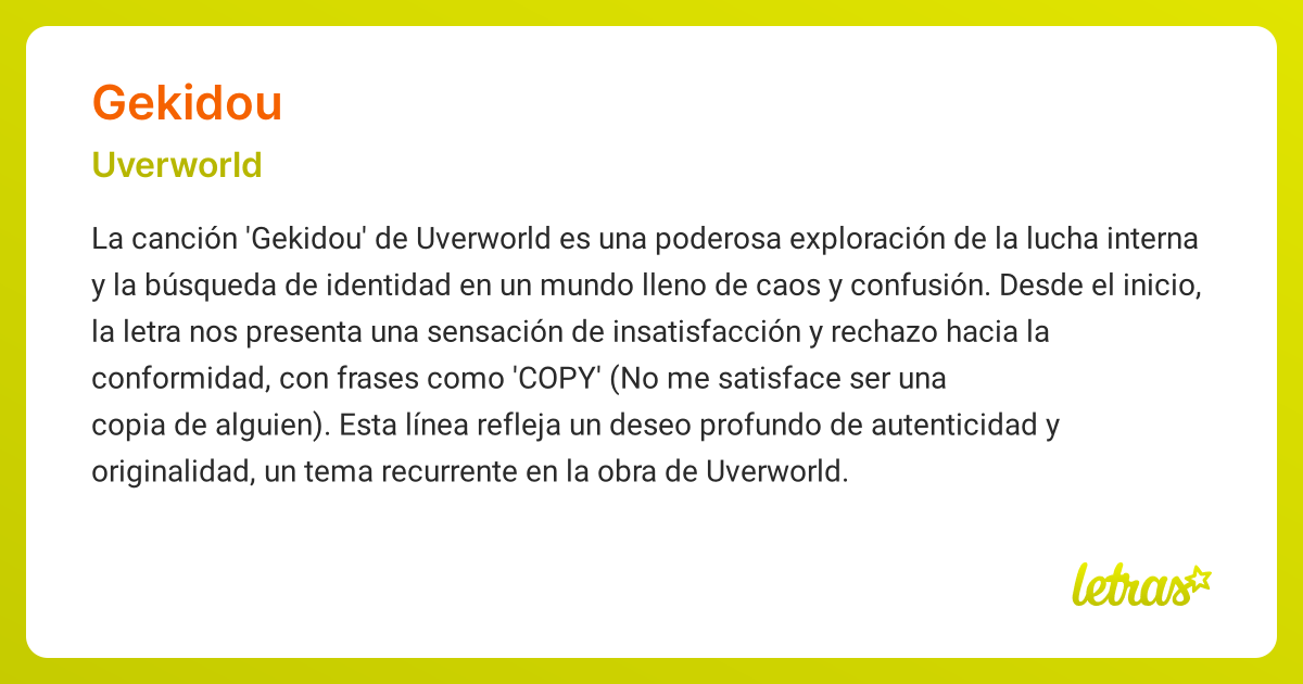 Significado de la canción GEKIDOU (Uverworld) - LETRAS.COM