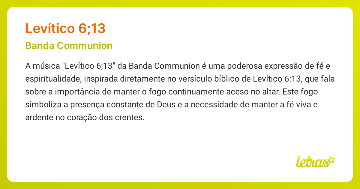 Significado da música LEVÍTICO 6;13 (Banda Communion) - LETRAS.MUS.BR