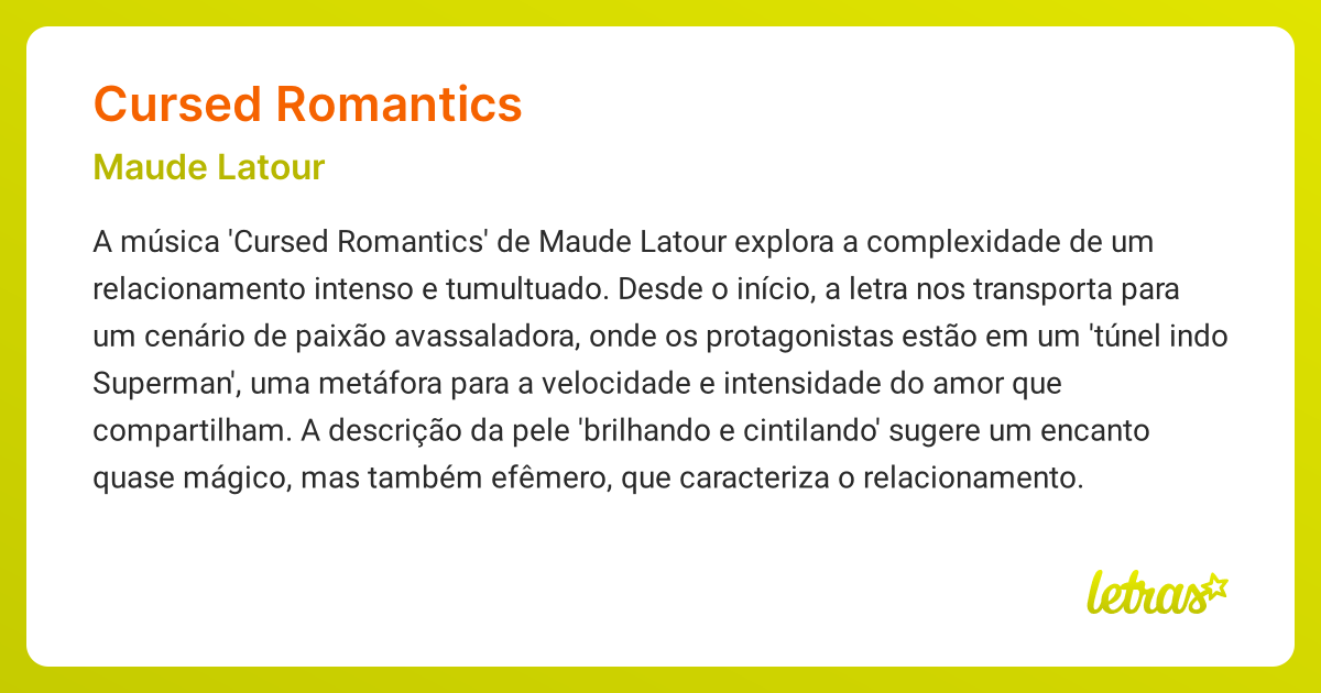 Significado da música CURSED ROMANTICS (Maude Latour) - LETRAS.MUS.BR