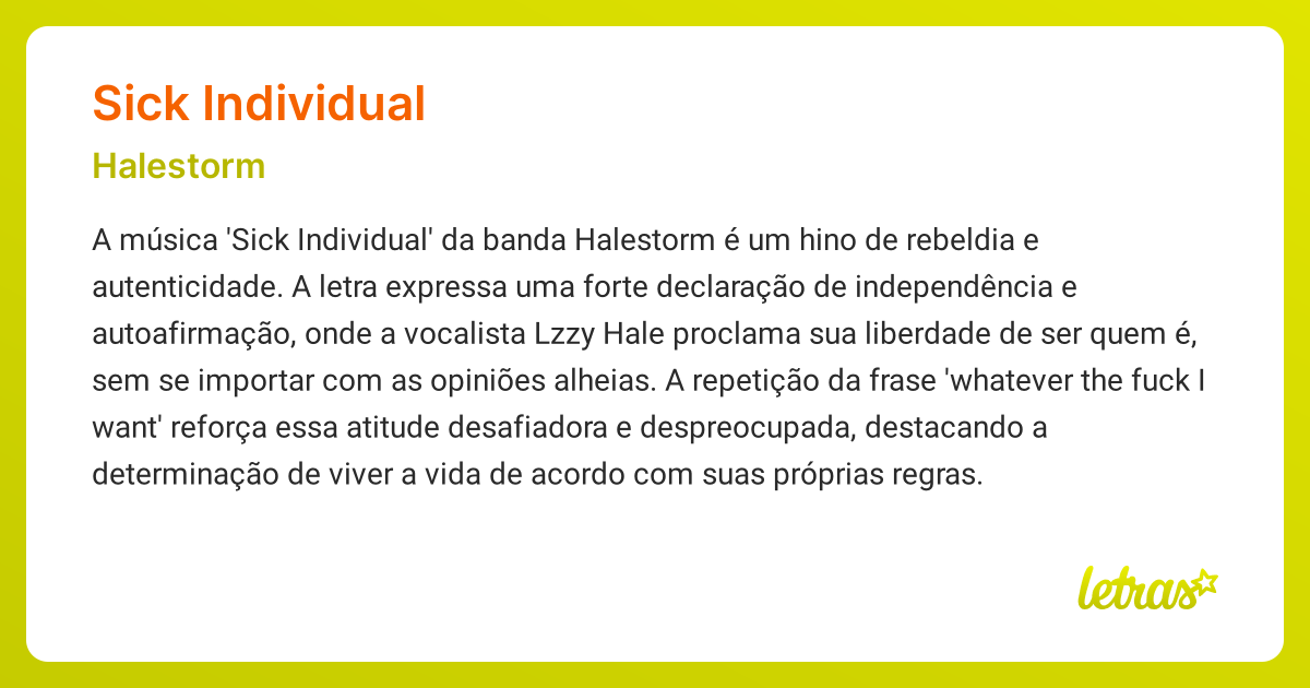 Significado da música SICK INDIVIDUAL (Halestorm) - LETRAS.MUS.BR