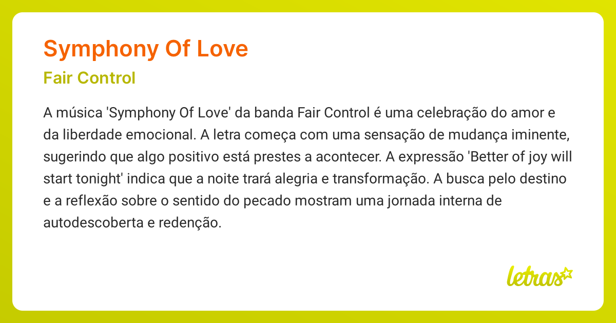 Significado da música SYMPHONY OF LOVE (Fair Control) - LETRAS.MUS.BR