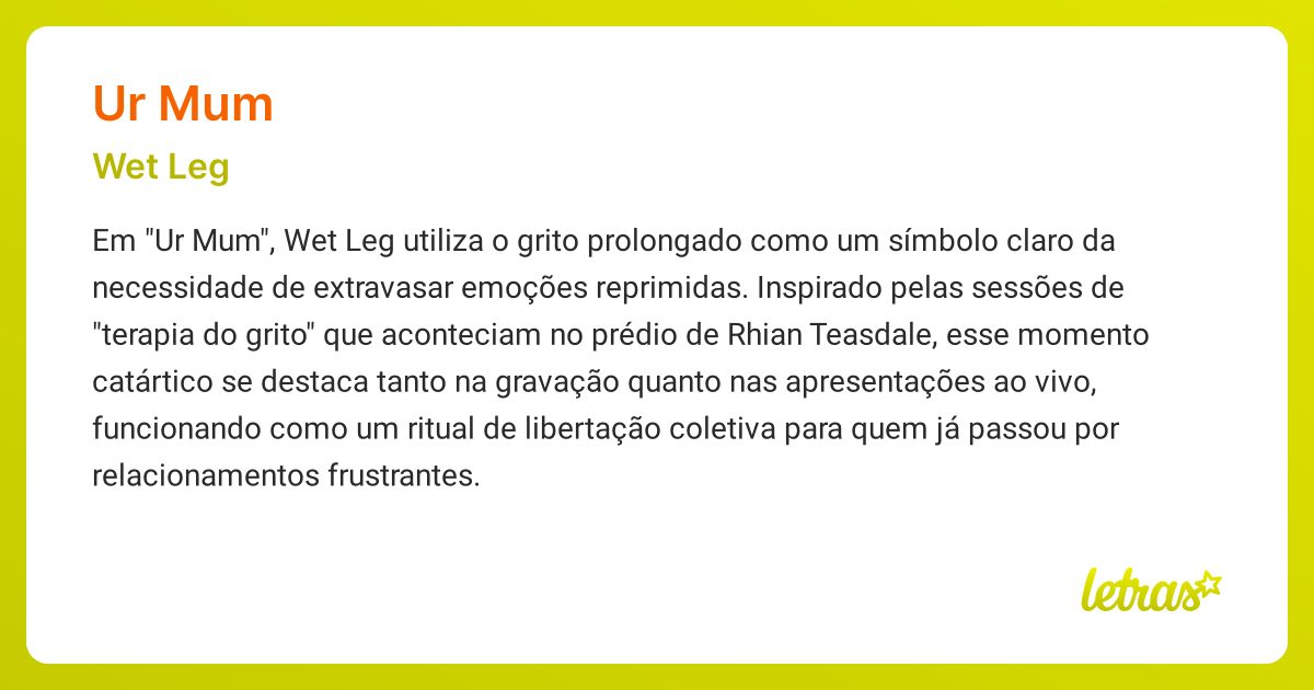 Significado da música UR MUM (Wet Leg) - LETRAS.MUS.BR