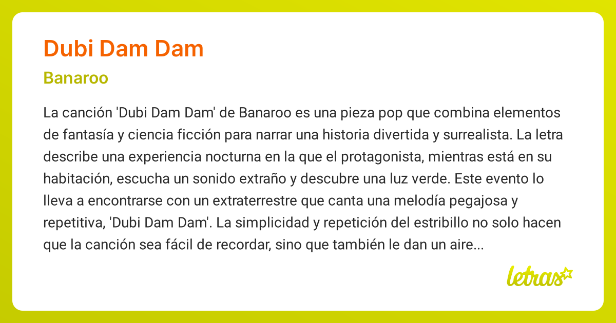 Significado de la canción DUBI DAM DAM (Banaroo) - LETRAS.COM