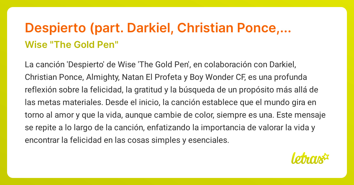 Significado de la canción Despierto (part. Darkiel, Christian Ponce ...