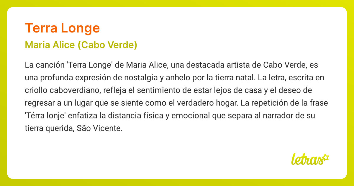 Significado de la canción TERRA LONGE (Maria Alice (Cabo Verde ...