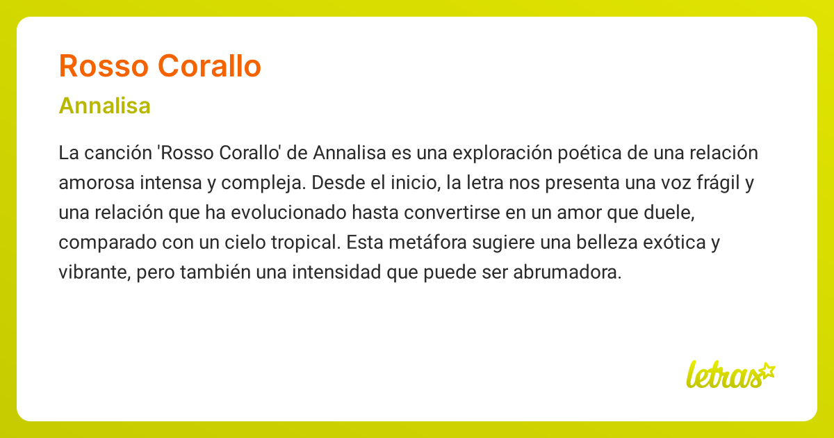 Significado de la canción ROSSO CORALLO (Annalisa) - LETRAS.COM