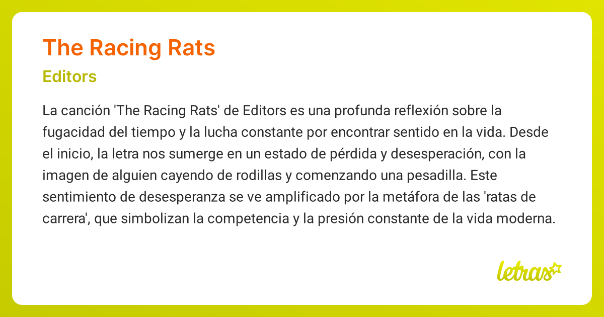Significado de la canción THE RACING RATS (Editors) - LETRAS.COM