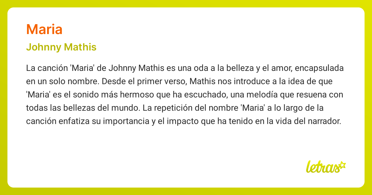 Significado de la canción MARIA (Johnny Mathis) - LETRAS.COM