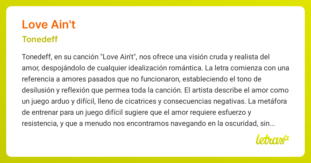 Significado de la canción LOVE AIN'T (Tonedeff) - LETRAS.COM