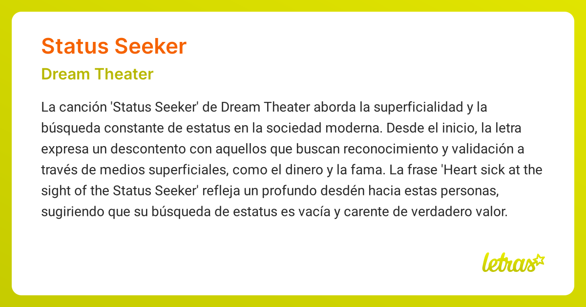 Significado de la canción STATUS SEEKER (Dream Theater) - LETRAS.COM