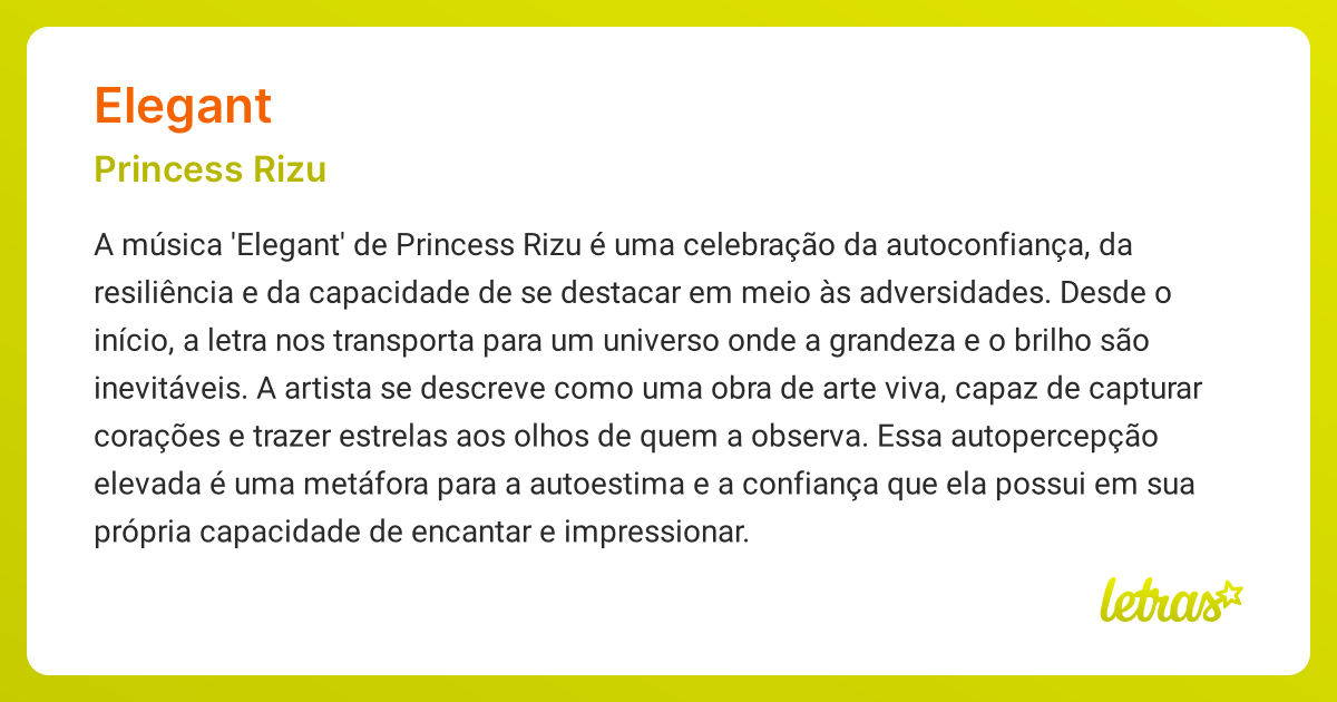 Significado da música ELEGANT (Princess Rizu) - LETRAS.MUS.BR
