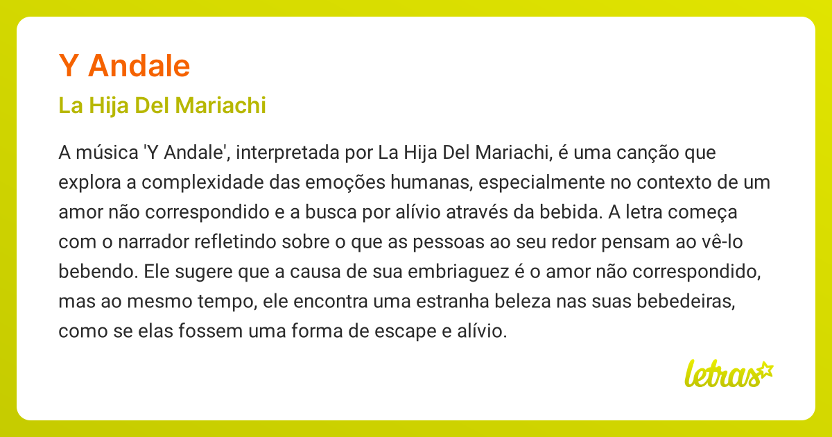 Significado da música Y ANDALE (La Hija Del Mariachi) - LETRAS.MUS.BR