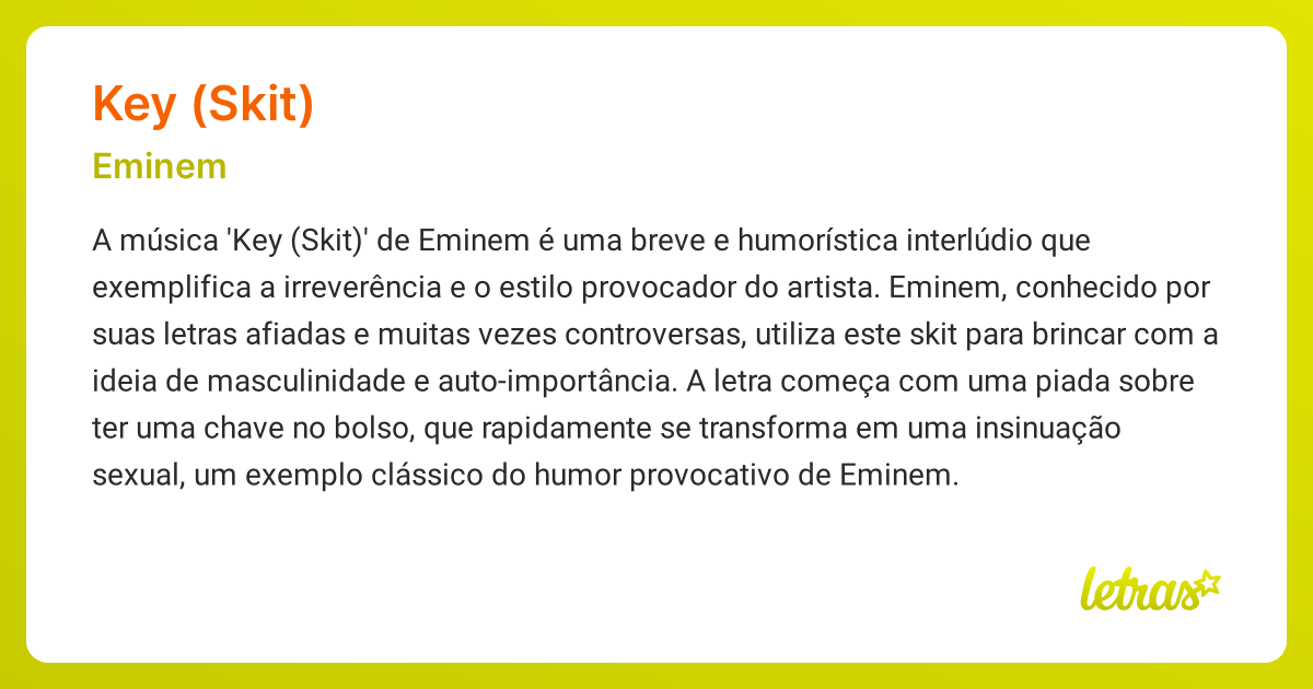 Significado da música KEY (SKIT) (Eminem) - LETRAS.MUS.BR