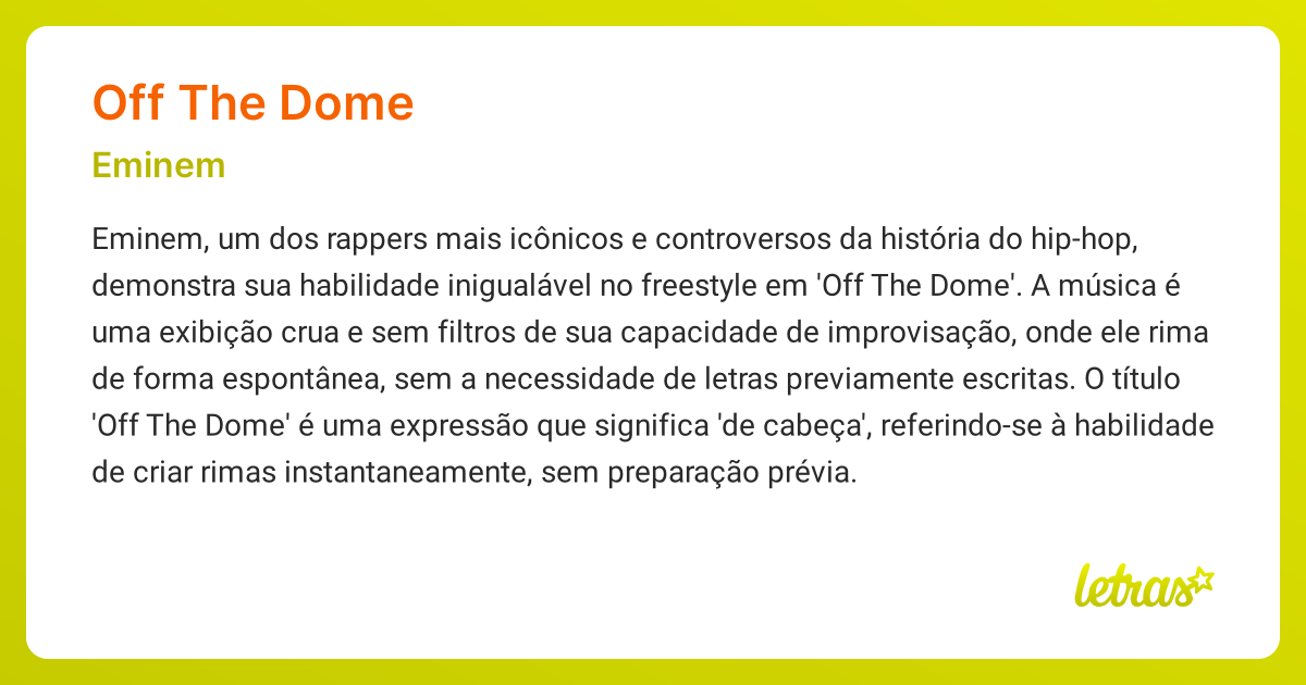 Significado da música OFF THE DOME (Eminem) - LETRAS.MUS.BR