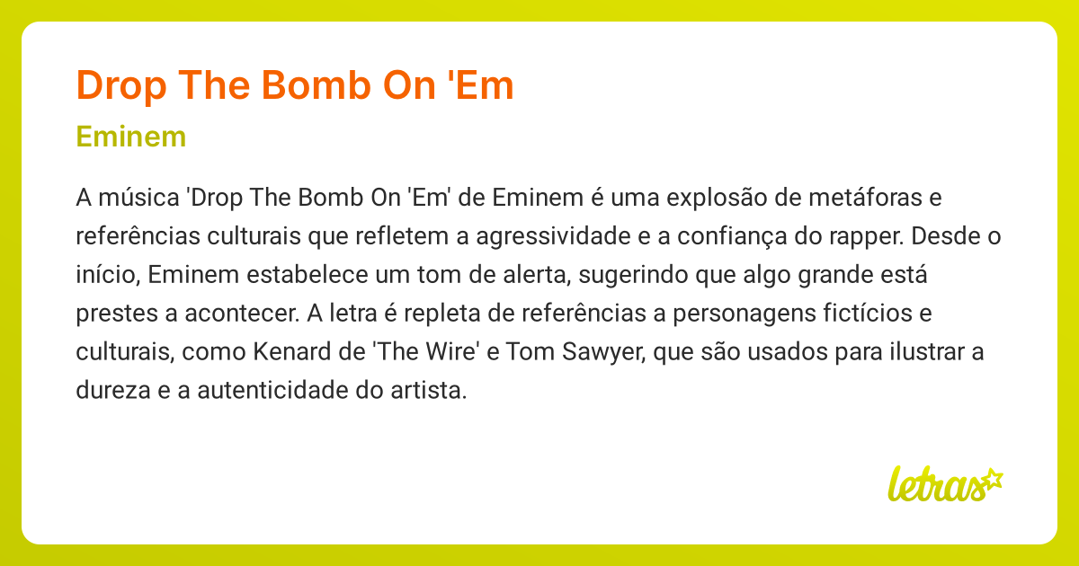 Significado da música DROP THE BOMB ON 'EM (Eminem) - LETRAS.MUS.BR