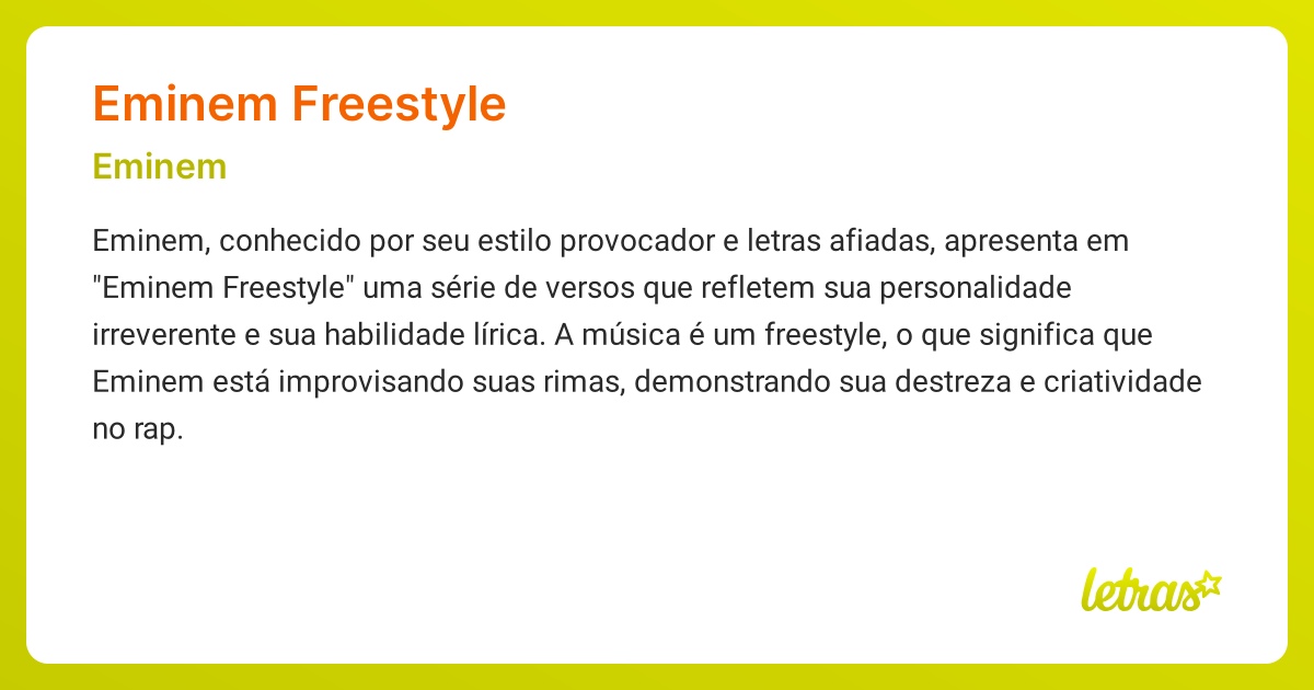 Significado da música EMINEM FREESTYLE (Eminem) - LETRAS.MUS.BR