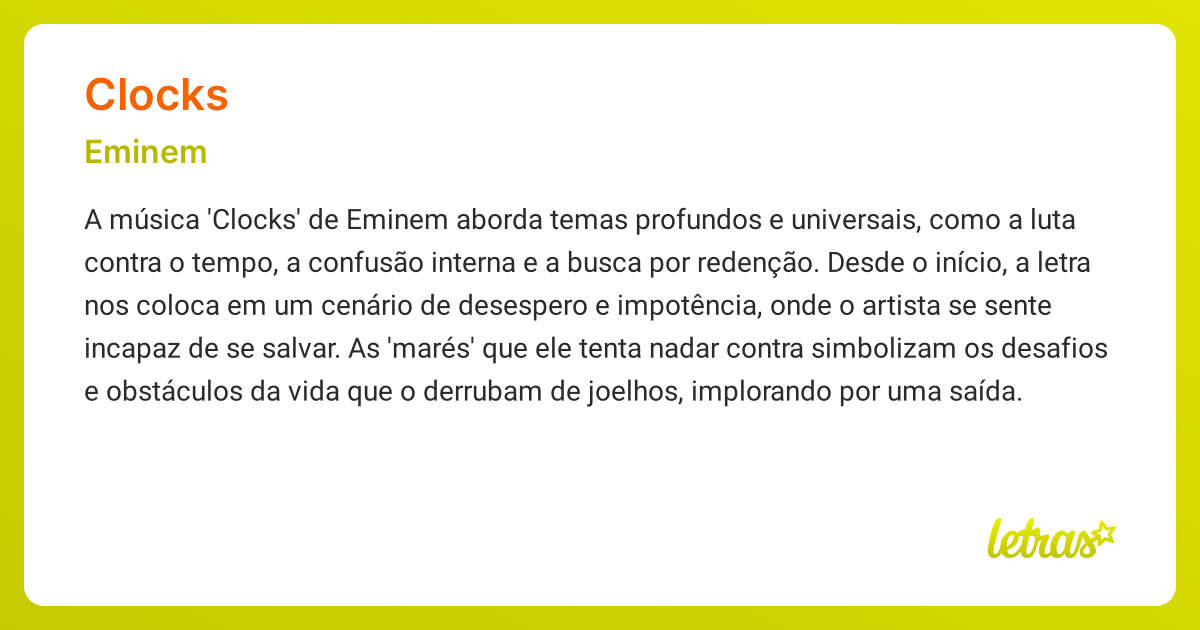 Significado da música CLOCKS (Eminem) - LETRAS.MUS.BR