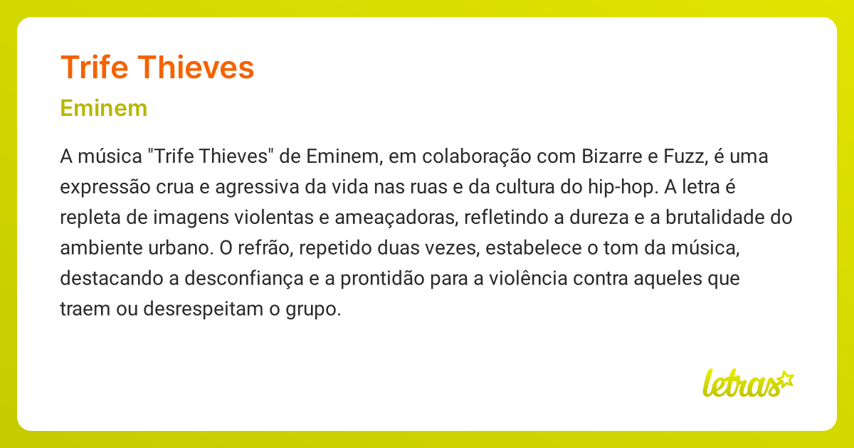 Significado da música TRIFE THIEVES (Eminem) - LETRAS.MUS.BR
