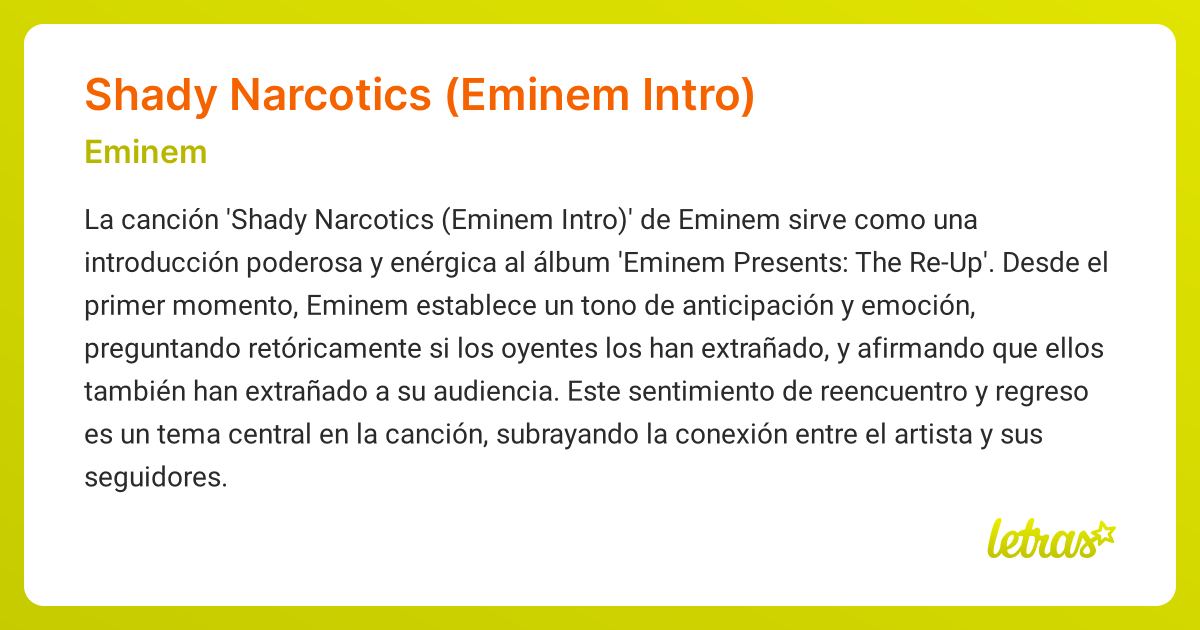 Significado de la canción SHADY NARCOTICS (EMINEM INTRO) (Eminem ...