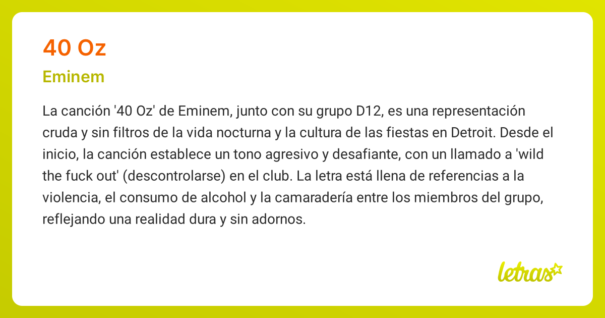 Significado de la canción 40 OZ (Eminem) - LETRAS.COM